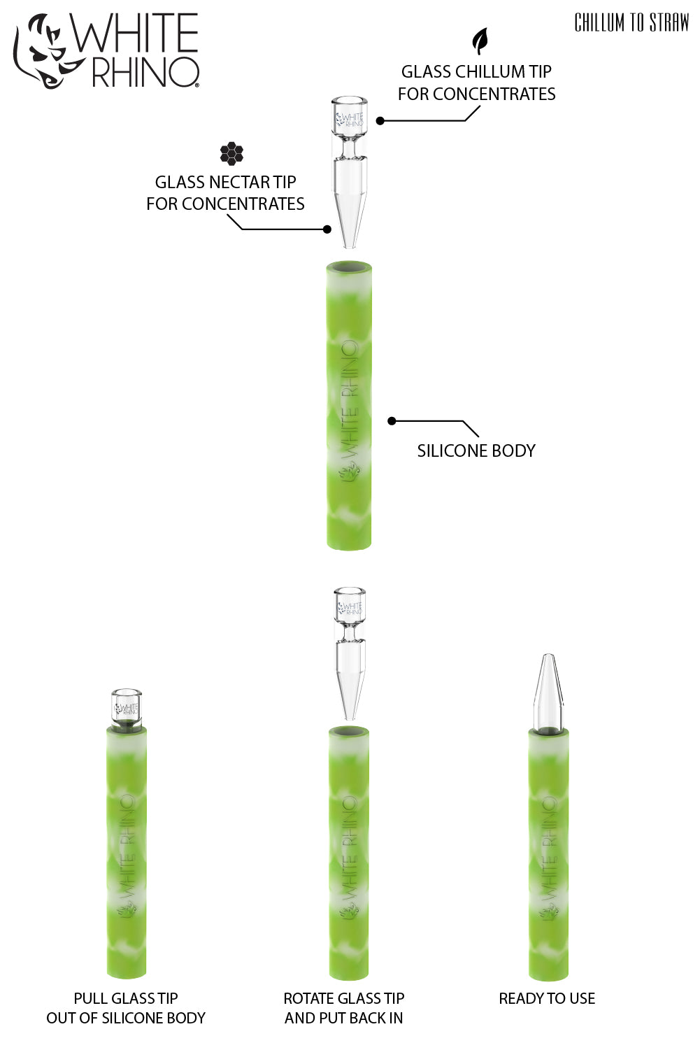 Quartz Glass Nectar Collector and Chillum in One – White Rhino Products