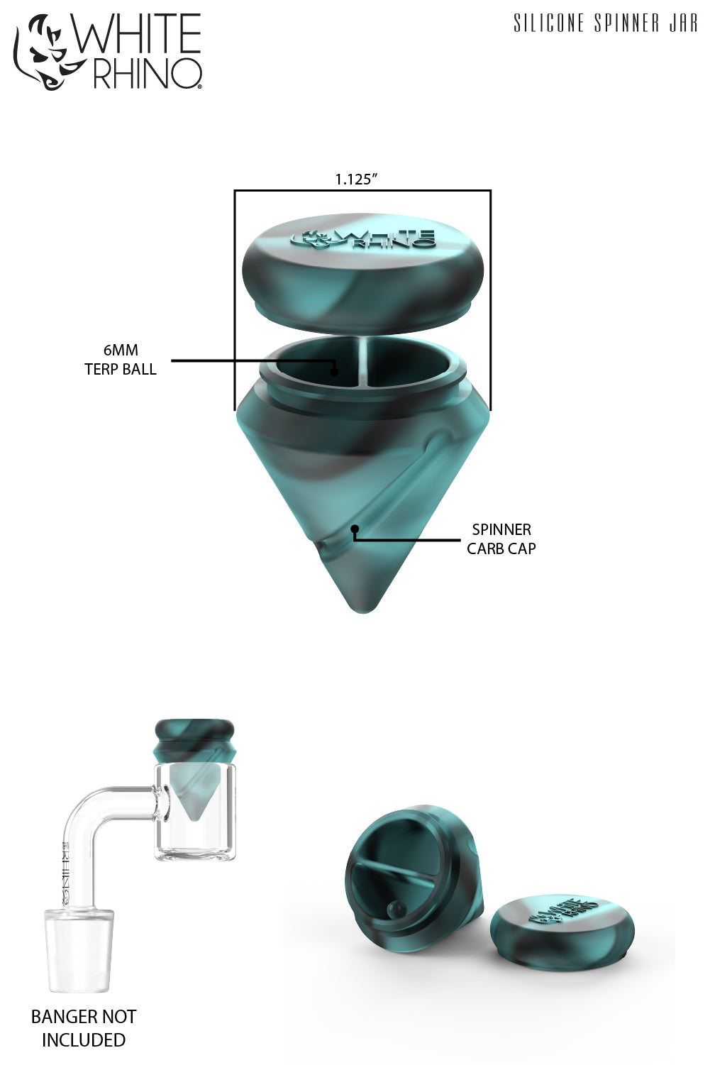 Silicone Spinner Cap Cap And Storage Jar White Rhino Products