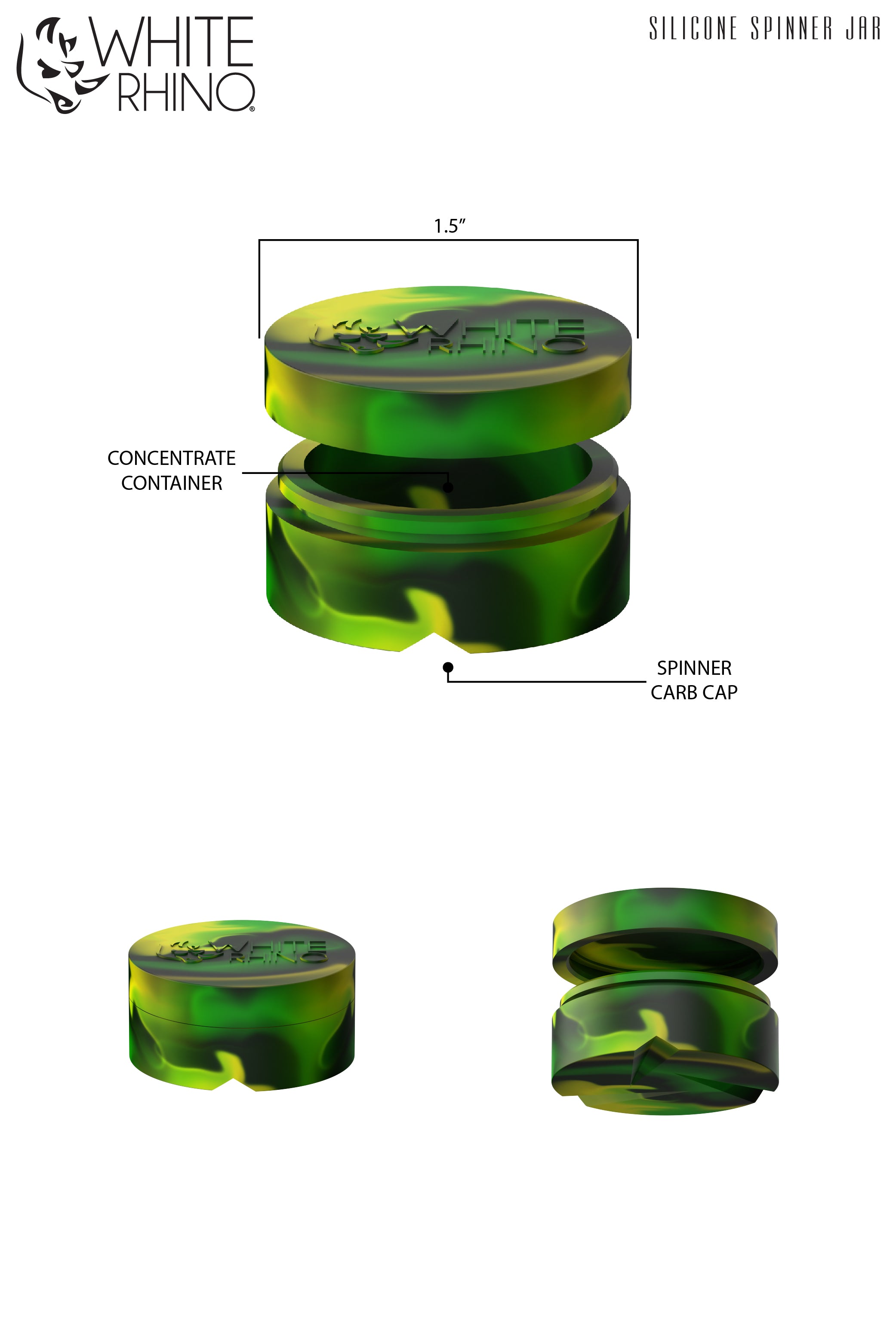 2 In 1 Silicone Dab Container And Spinner Carb Cap White Rhino Products
